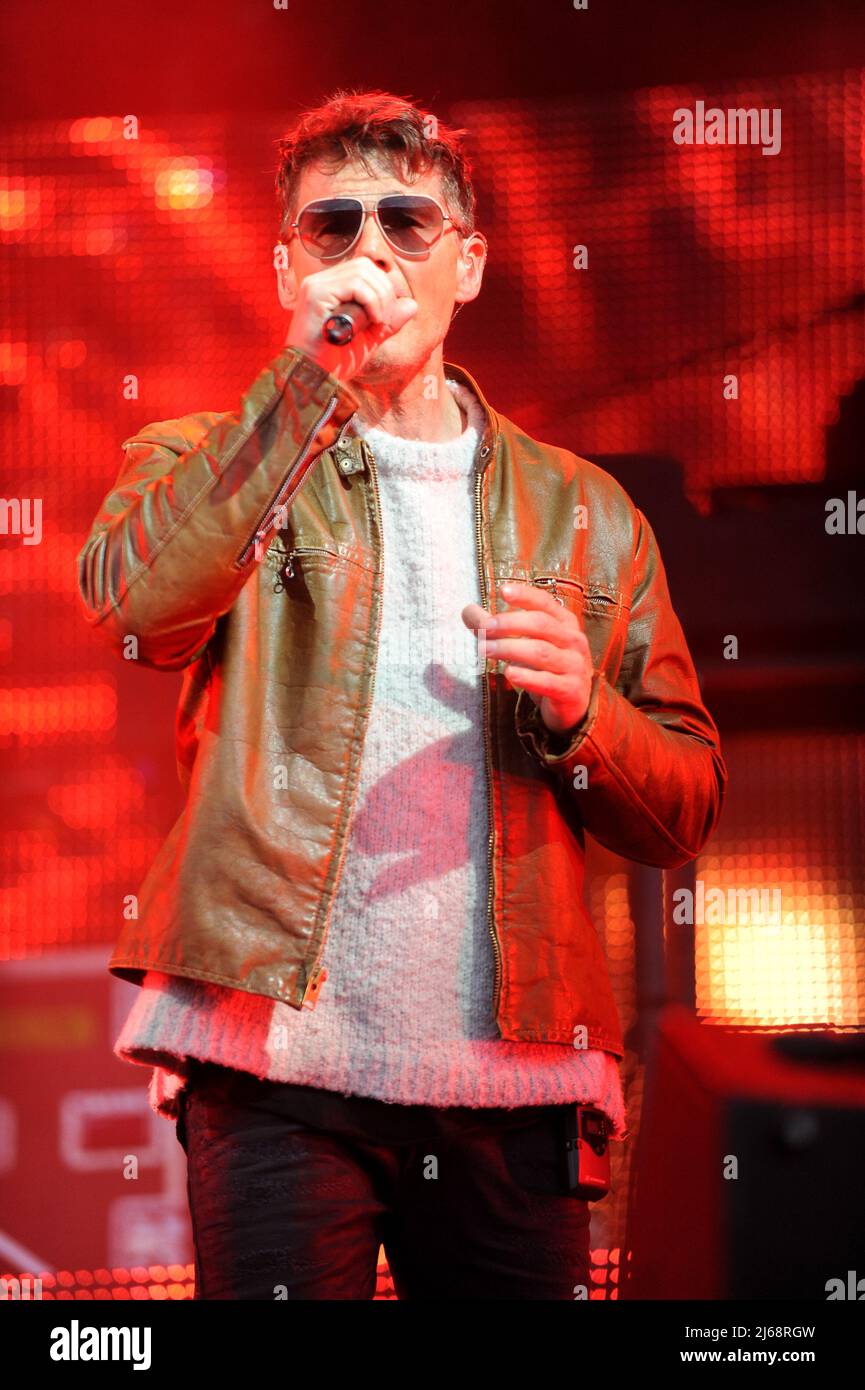 Morten Harket lead singer of A-ha pop band performs live on stage at ...