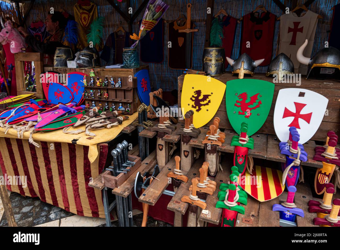 the medieval fair of Montblanc, with children playing as ancient ...