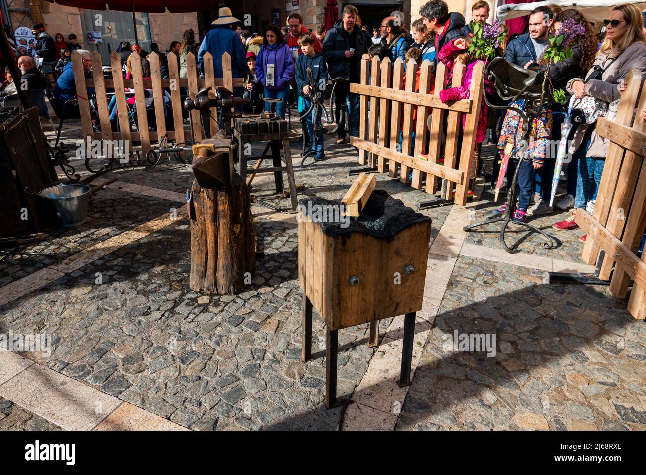 the medieval fair of Montblanc, with children playing as ancient ...