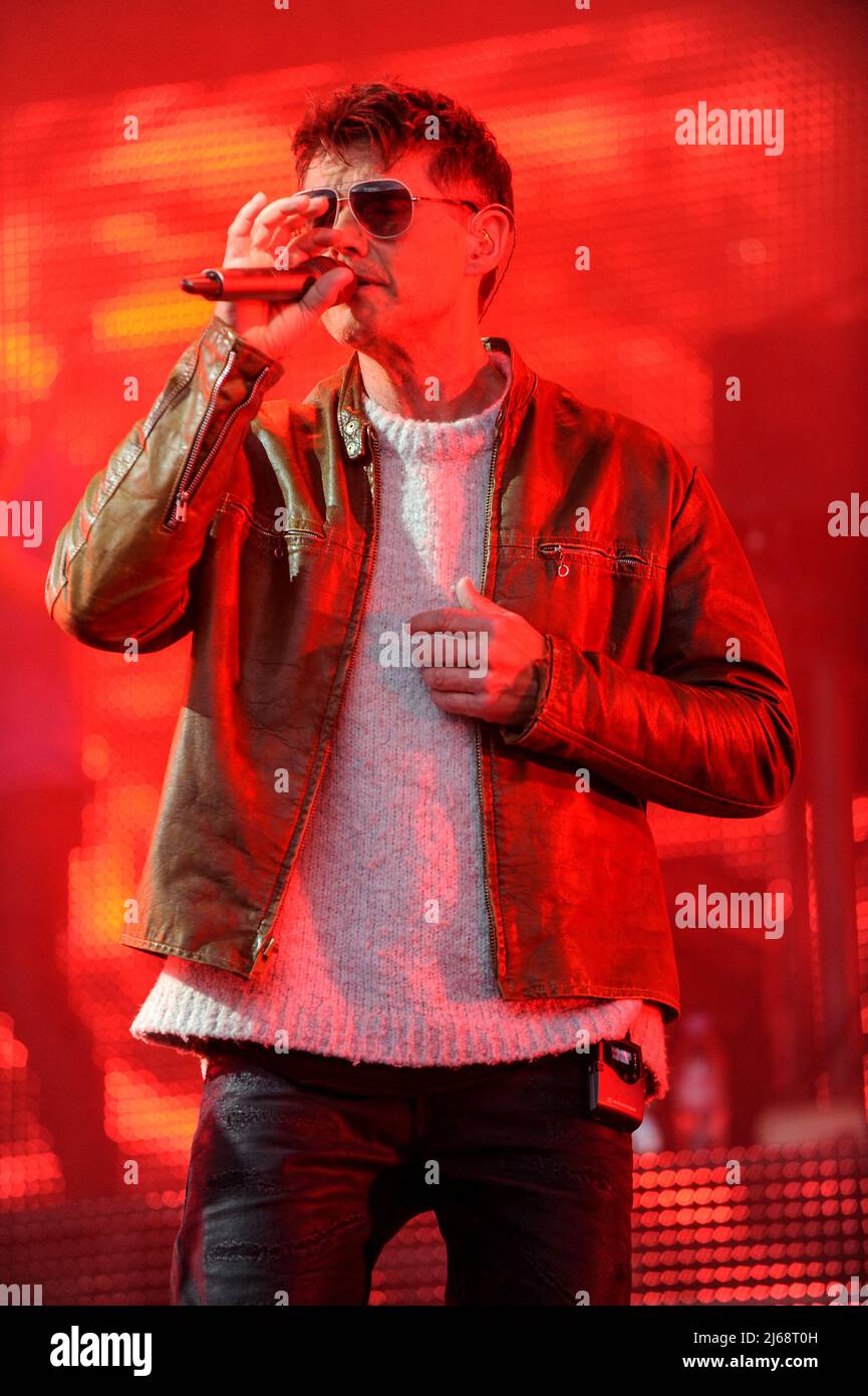 Morten Harket lead singer of A-ha pop band performs live on stage at ...