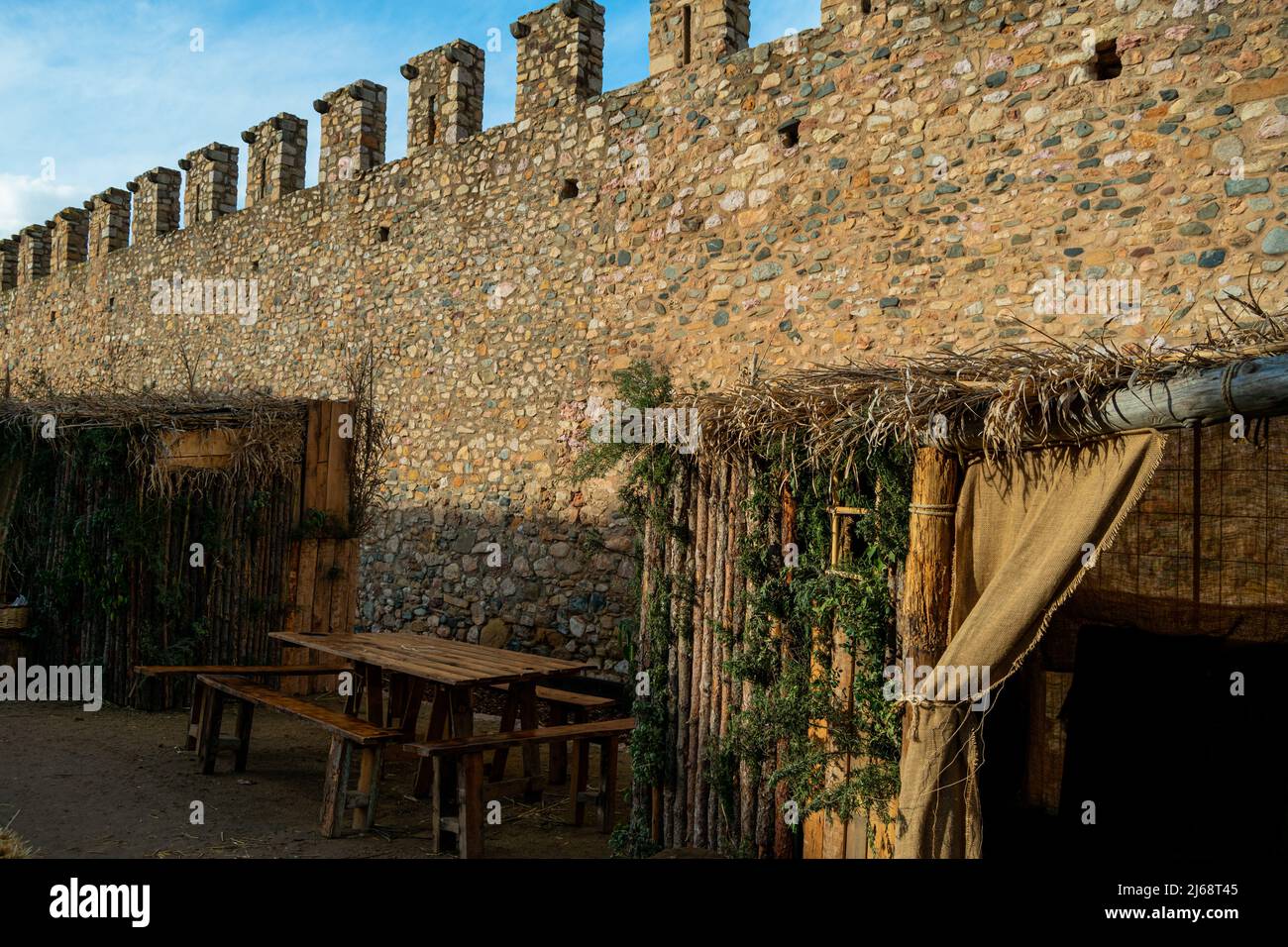the medieval fair of Montblanc, with children playing as ancient ...