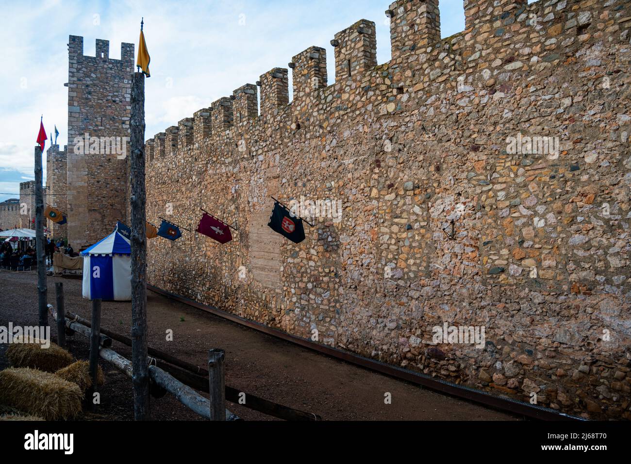 the medieval fair of Montblanc, with children playing as ancient ...