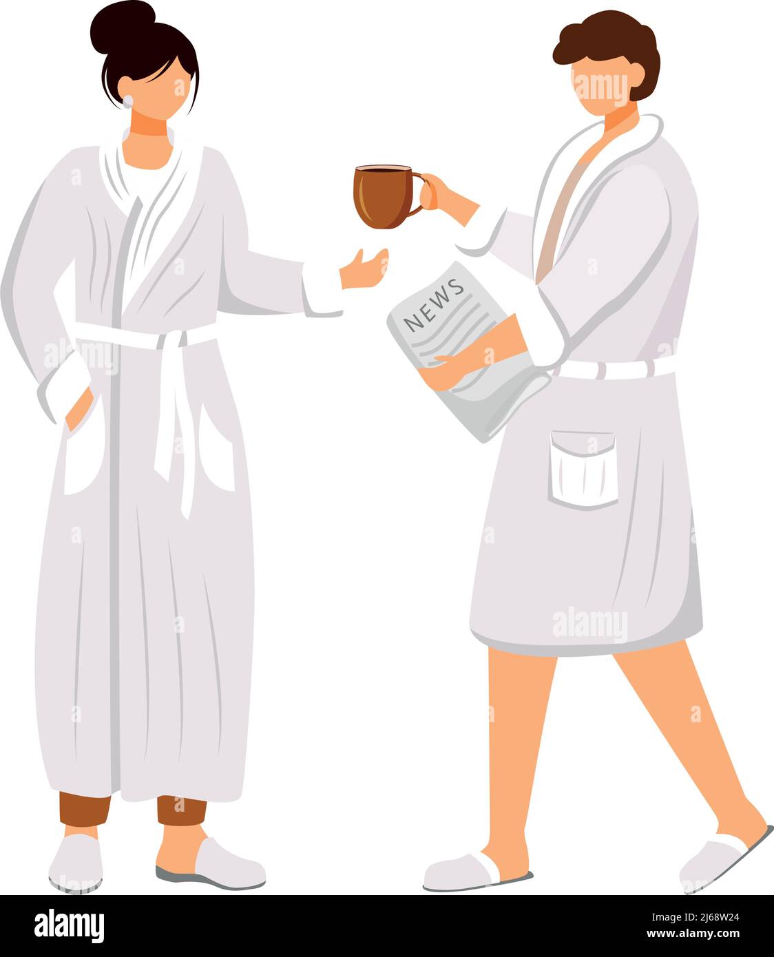 Morning routine for married couple semi flat color vector characters ...