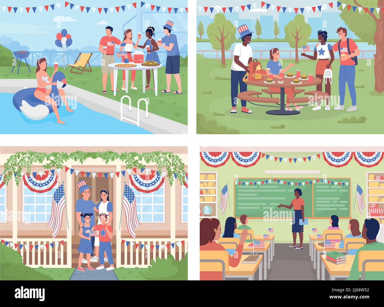 Independence day celebration in America flat color vector illustration ...