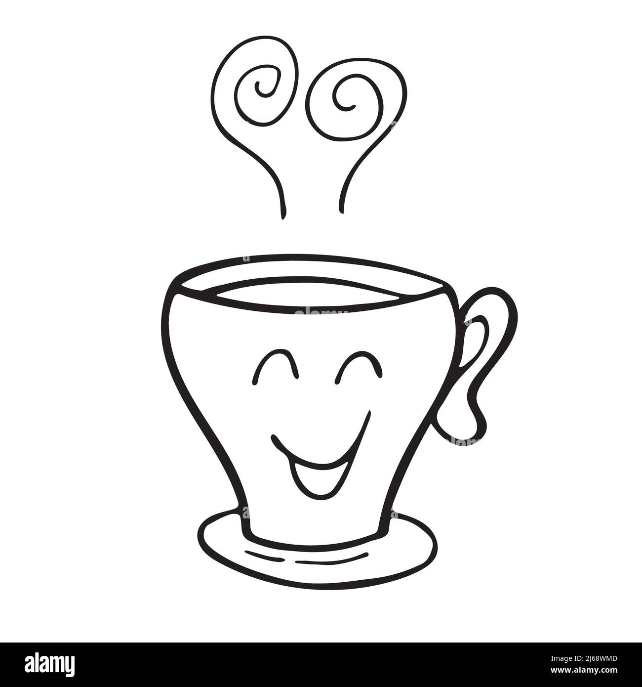 Cute hot Tea or coffee cup with smile face vector doodle hand drawn ...