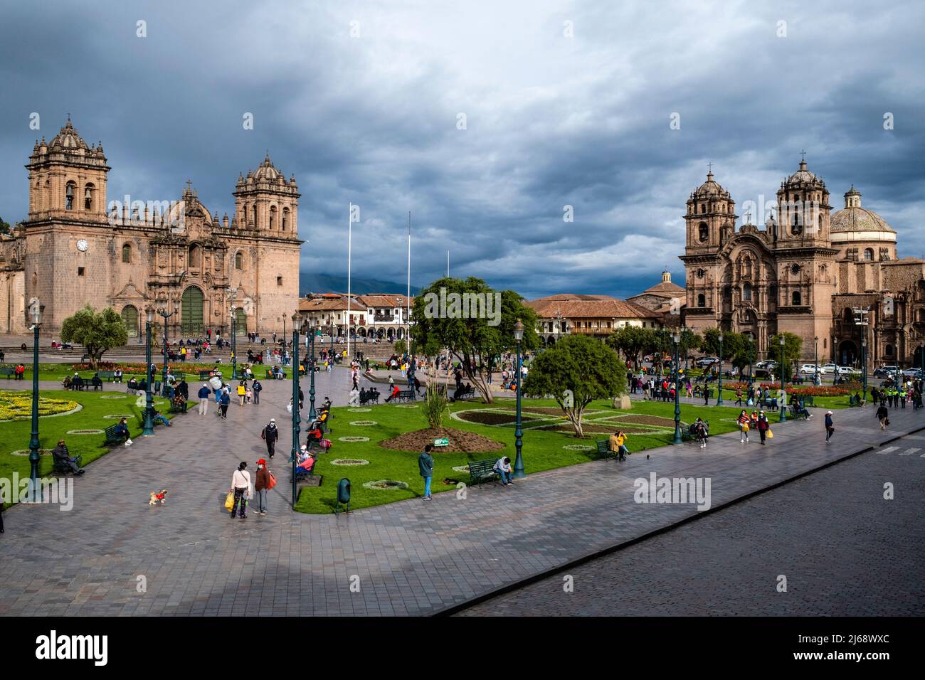 People Walking In The Plaza De Armas, Cusco; Cusco Province; Peru Stock ...