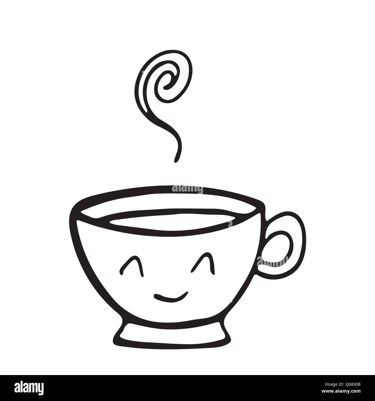 Cute hot Tea or coffee cup with smile face vector doodle hand drawn ...