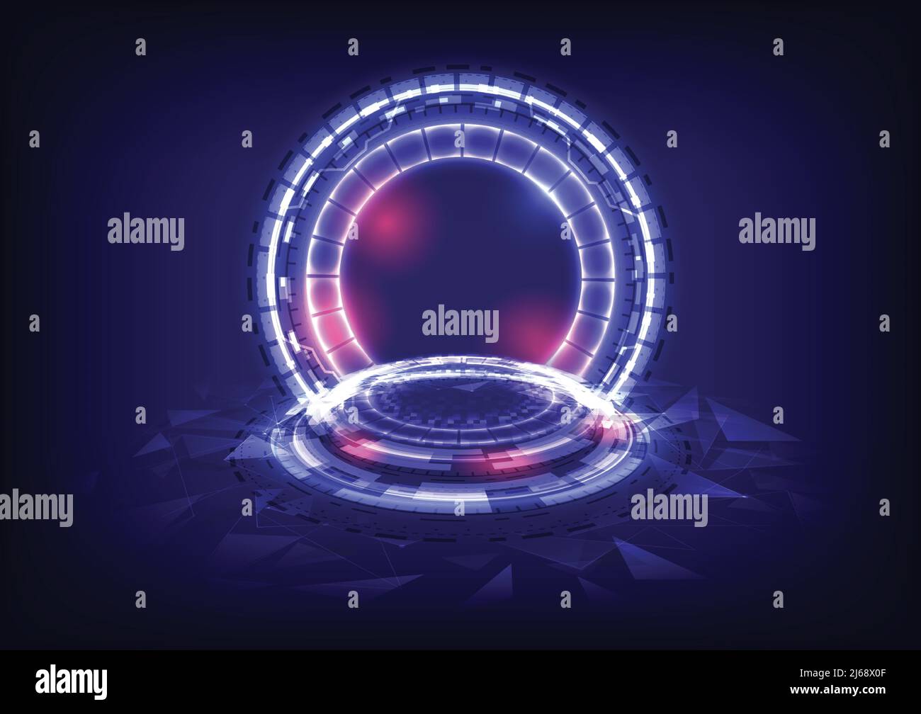 GUI and UI virtual reality. Portal and hologram science futuristic. Sci ...