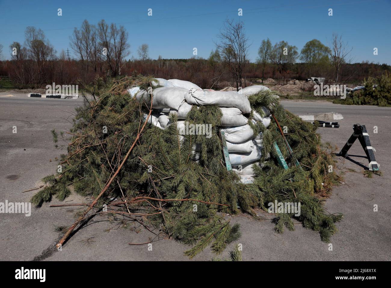 Chernobyl, Ukraine. 28th Apr, 2022. A Russian roadblock is pictured in ...