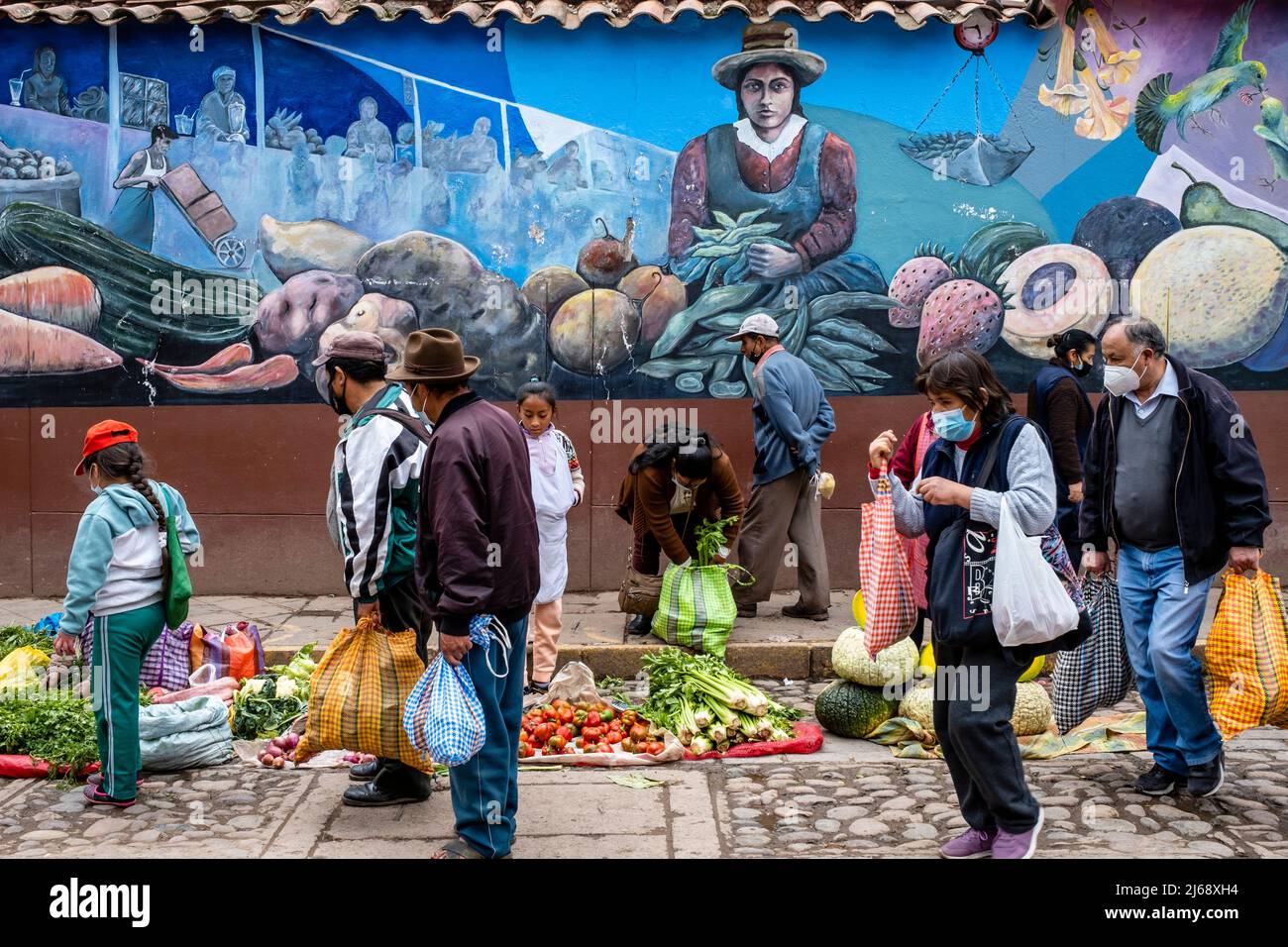 Local People Shopping At An Outdoor Vegetable Market, Cusco, Cusco ...