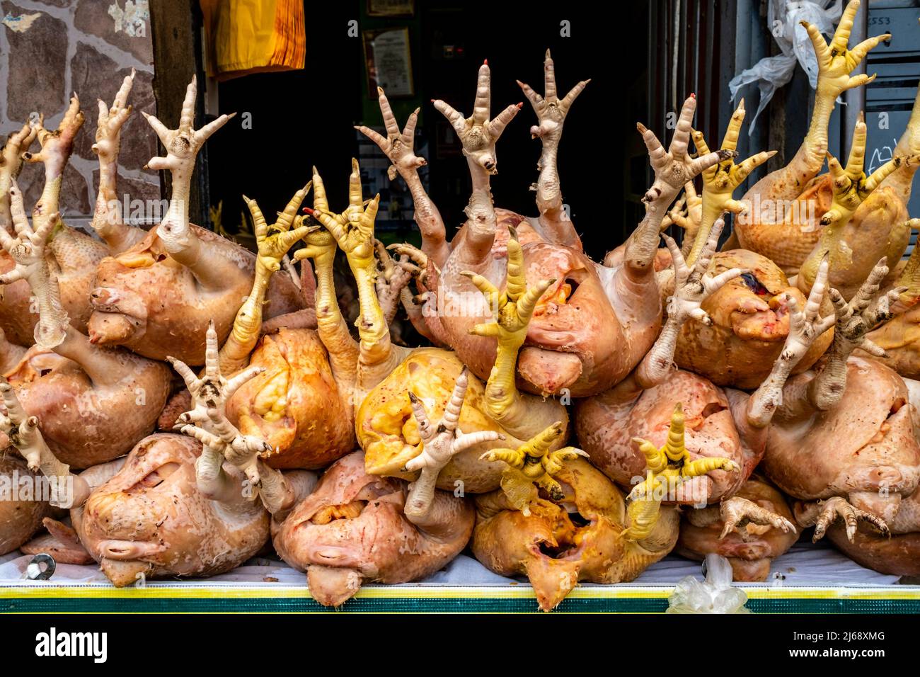 Fresh Chickens For Sale At An Outdoor Street Market In Cusco, Cusco ...