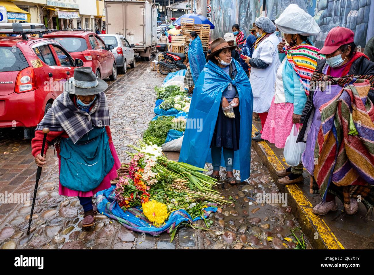An Typical Street Market During A Rain Shower, Cusco, Cusco Province ...