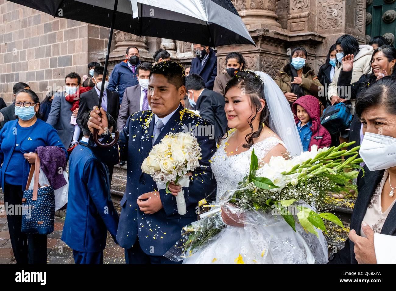 A Young Peruvian Couple Leave The Cathedral After Getting Married ...