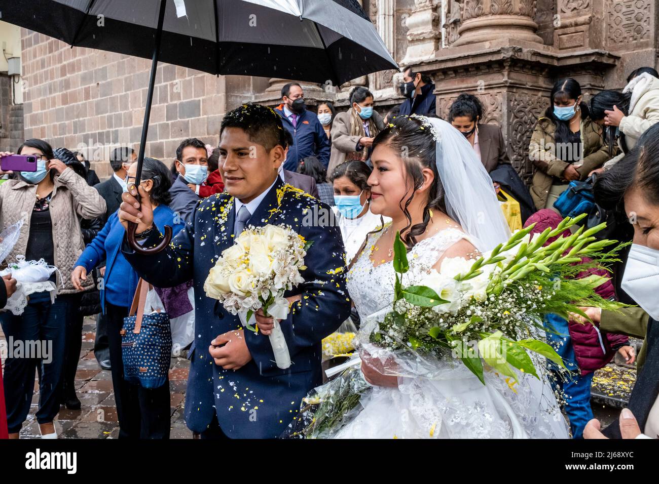 A Young Peruvian Couple Leave The Cathedral After Getting Married ...