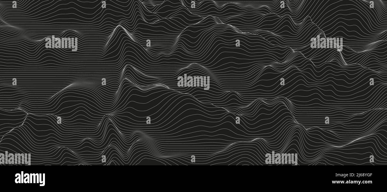 Abstract background with distorted line shapes on a black background ...