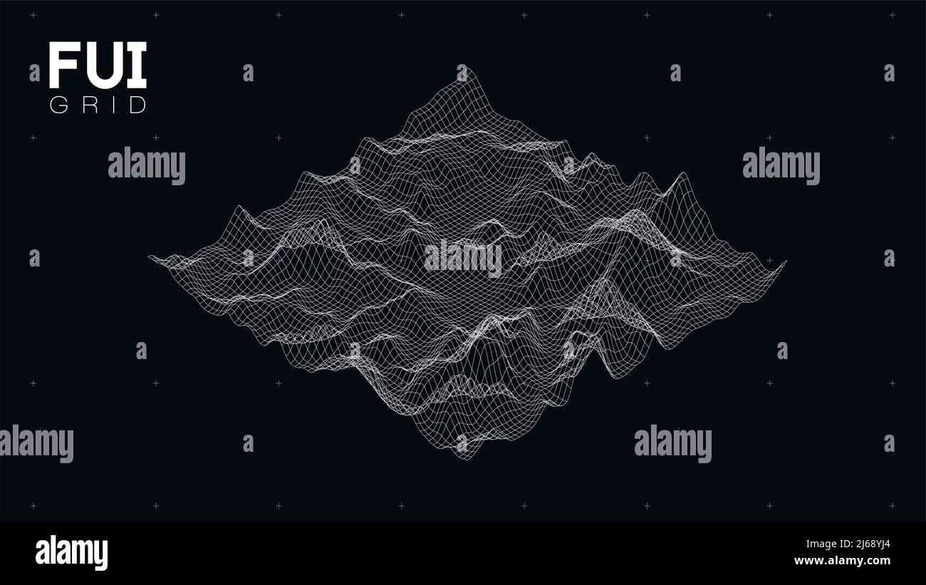 FUI GUI 3D Vector Landscape Scan Grid. Abstract futuristic background ...