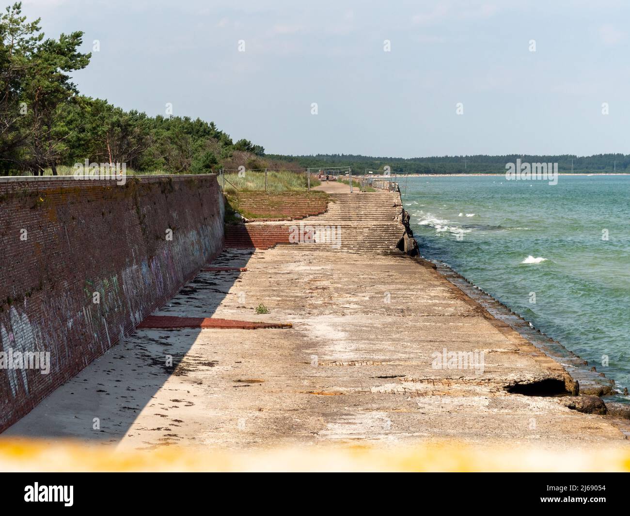 Ruins of the Colossus of Prora at the beach. The coastline of the ...