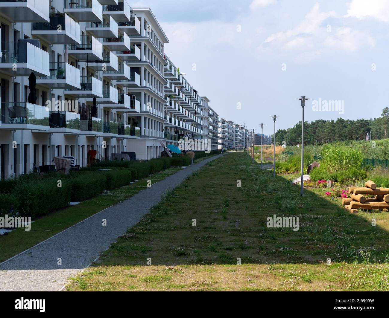 Renovated buildings of the Colossus of Prora in Binz. Luxury apartments ...