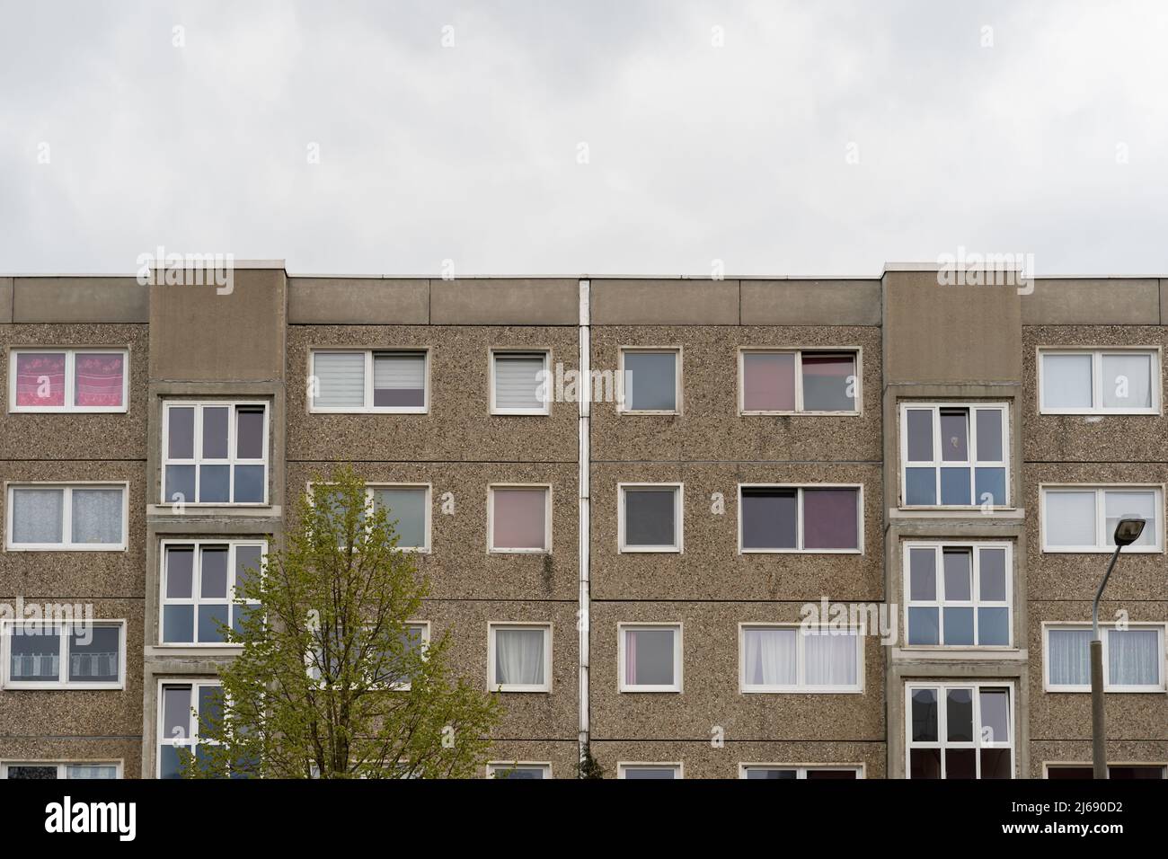 Facade of an old residential building in eastern Germany. Vintage ...