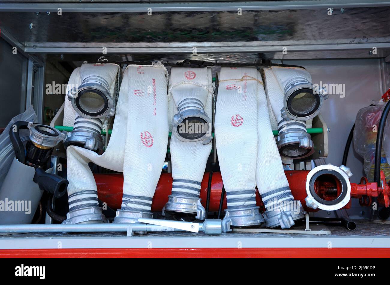 Fire pump engine with valves and hoses hi-res stock photography and ...