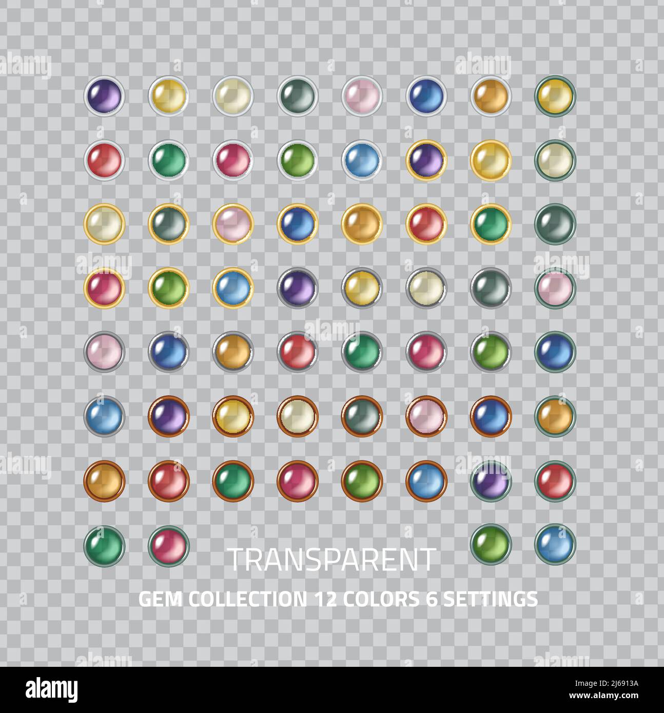 Clear polished gems icons collection - set of 60 transparent round gem ...