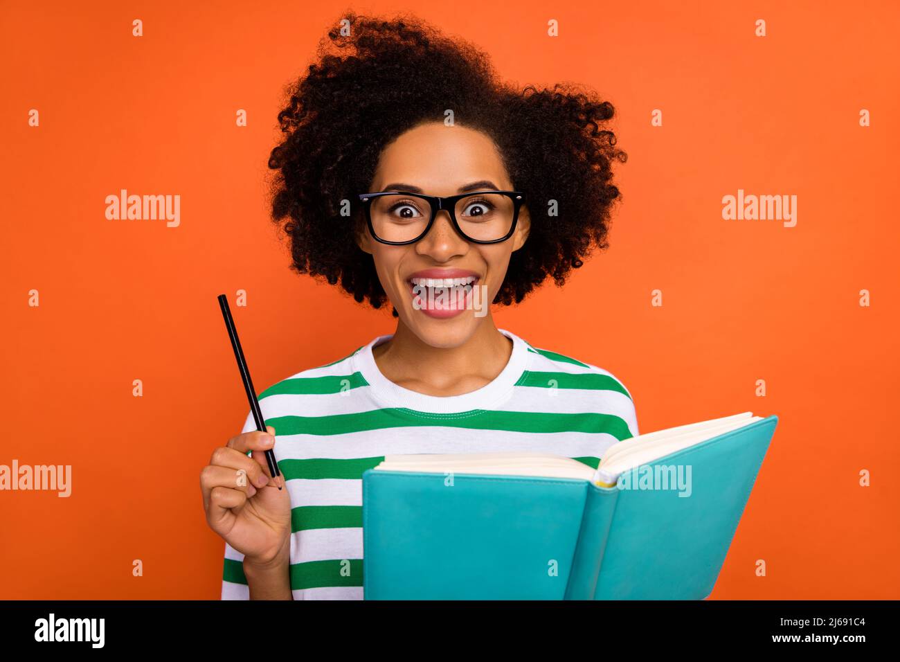 Portrait of attractive funny cheerful brainy intellectual wavy-haired ...