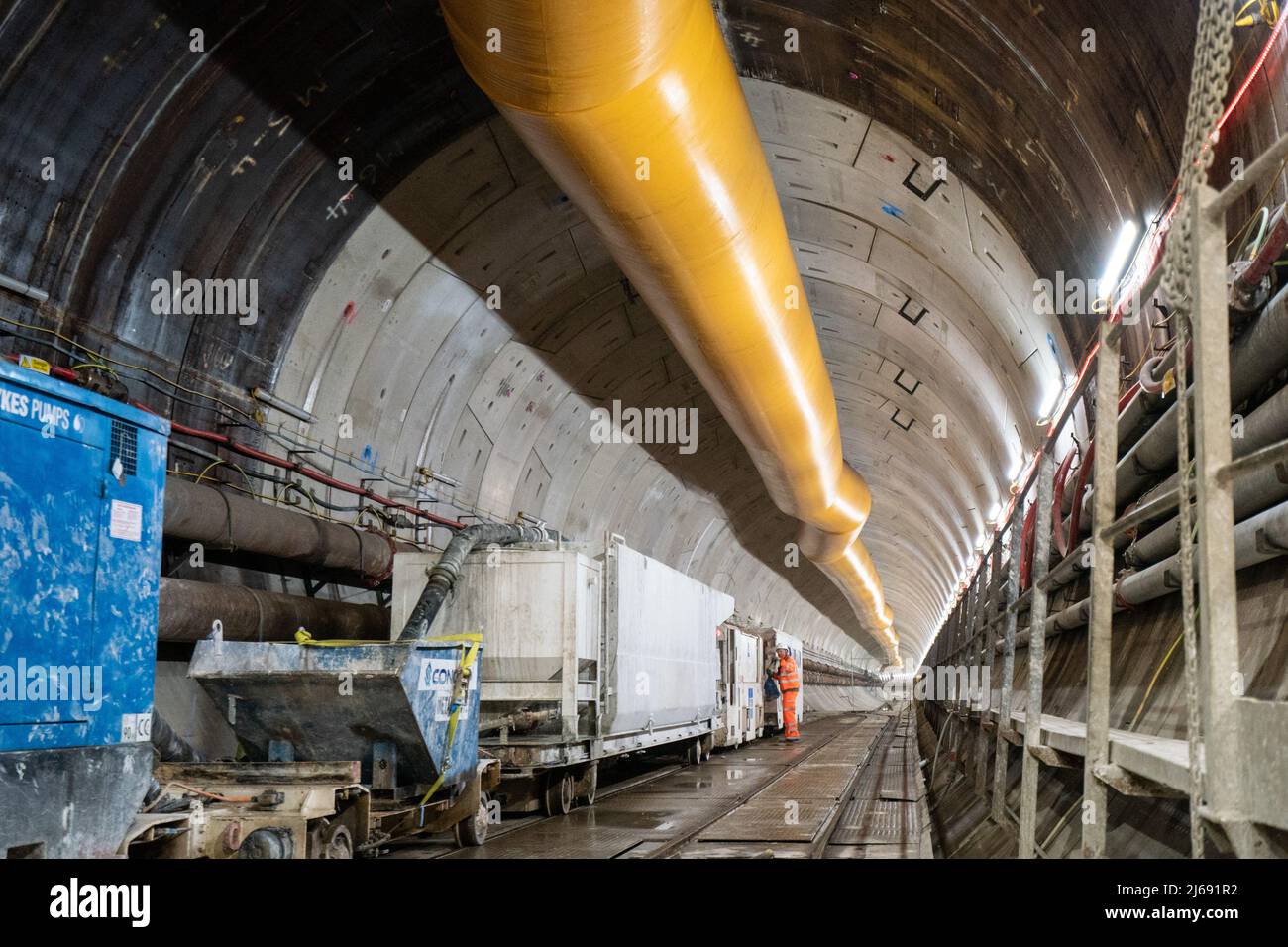 General view of construction workers in main tunnel of London's new ...