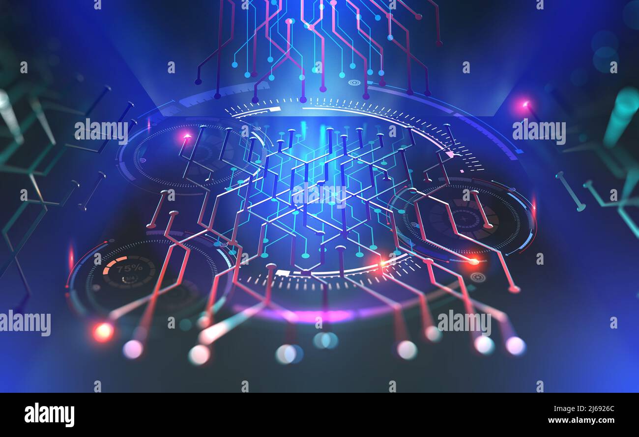 Computer technology of the future. Microchip quantum processor. Modern 3D illustration of ...