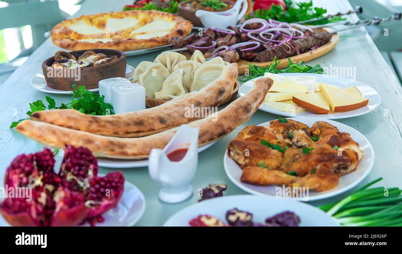 Georgian cuisine, food in a restaurant. Selective focus. Food and drink ...