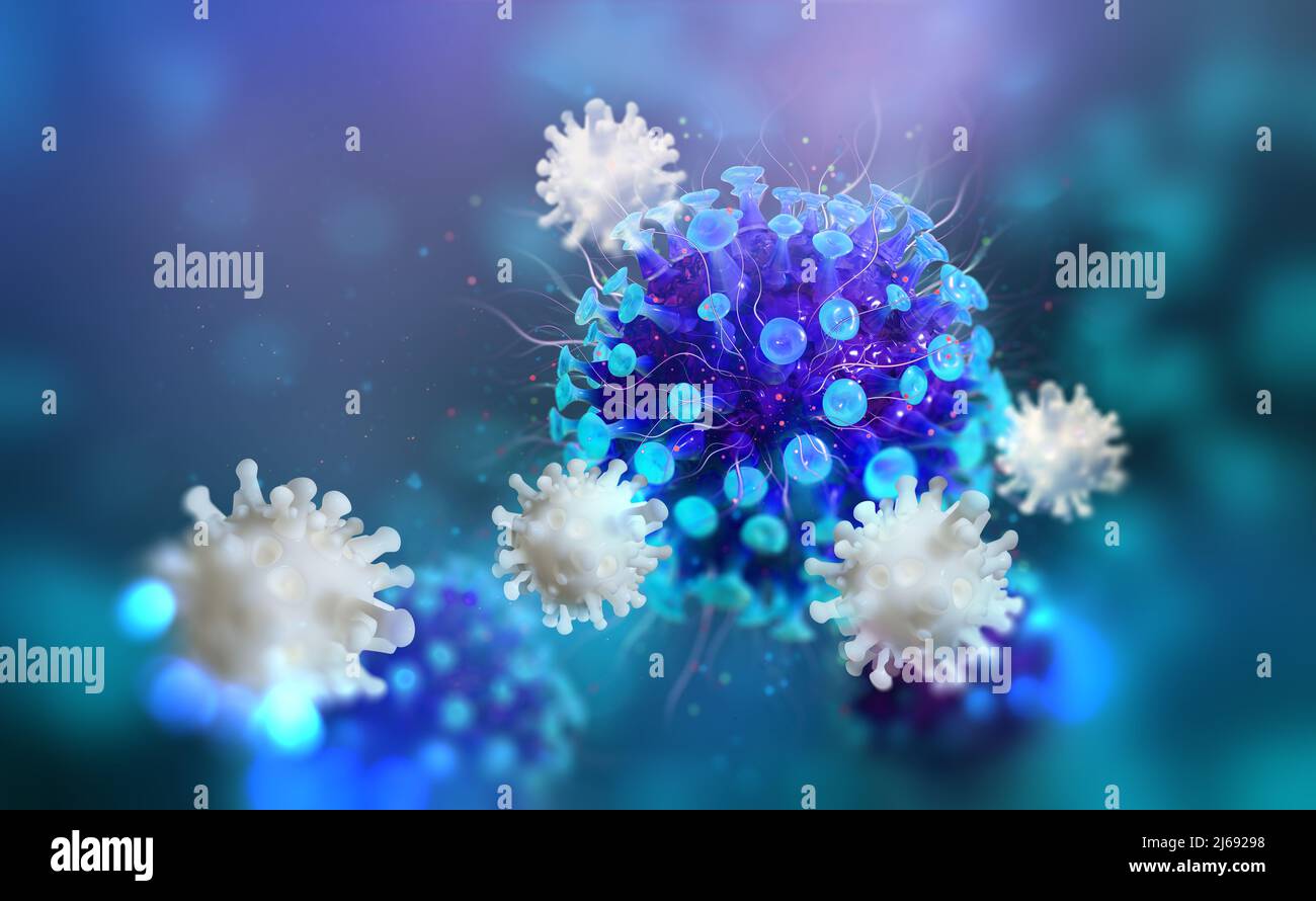 Virus, germs, microbe, bacterium, pathogen organism, leukocyte 3D ...