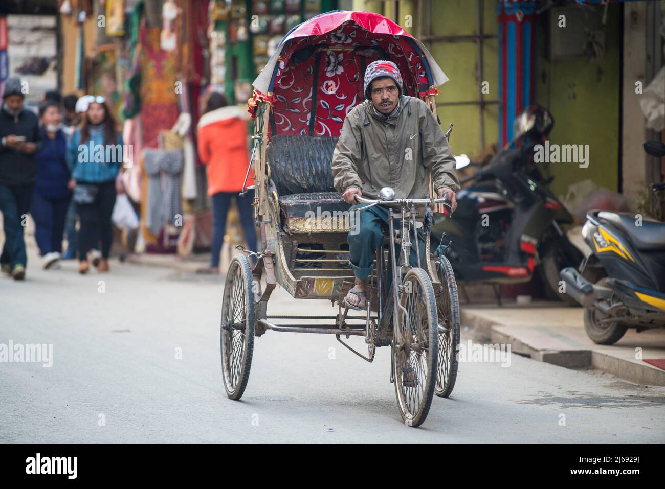 Kathmandu, Nepal - April 20,2019 : Cycle rickshaw on the streets of ...