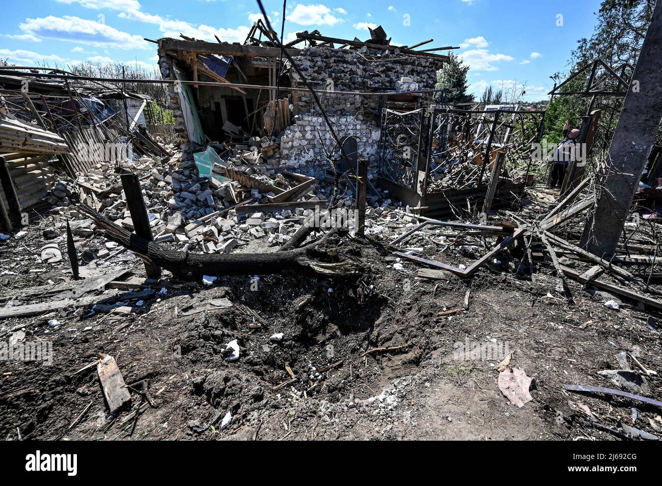 Zaporizhzhia, Ukraine. 28th Apr, 2022. Rubble covers the premises of a ...