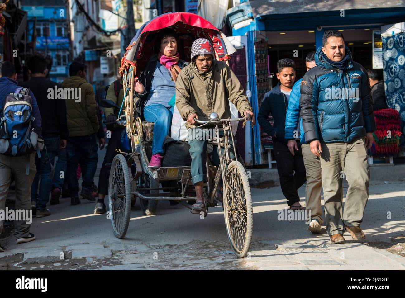 Kathmandu, Nepal - April 20,2019 : Cycle rickshaw on the streets of ...