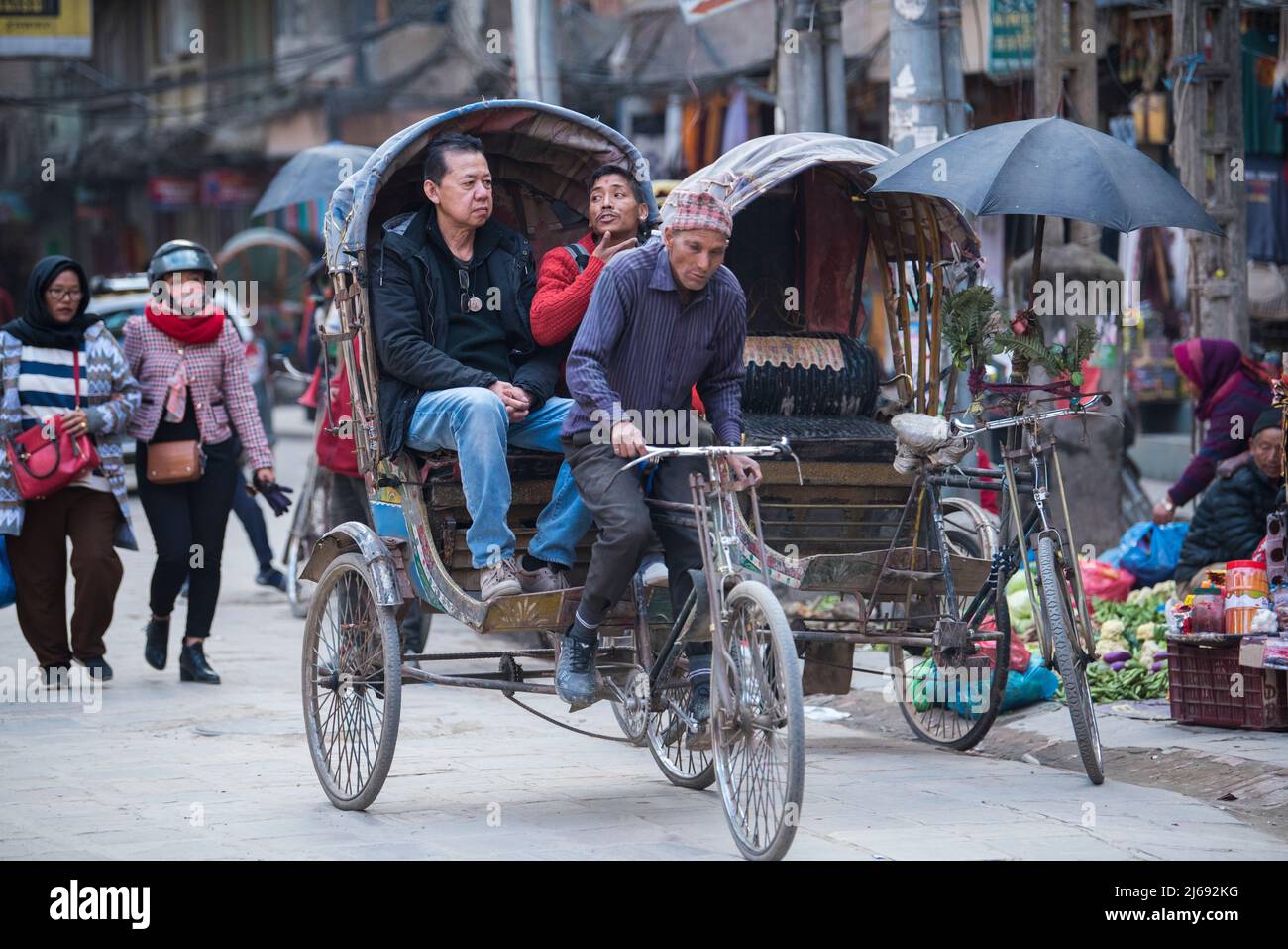 Kathmandu, Nepal - April 20,2019 : Cycle rickshaw on the streets of ...