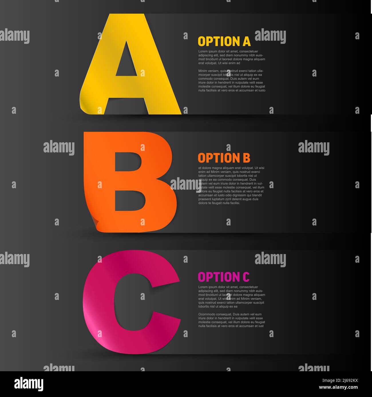 Simple template with three big abc letters for three options versions ...