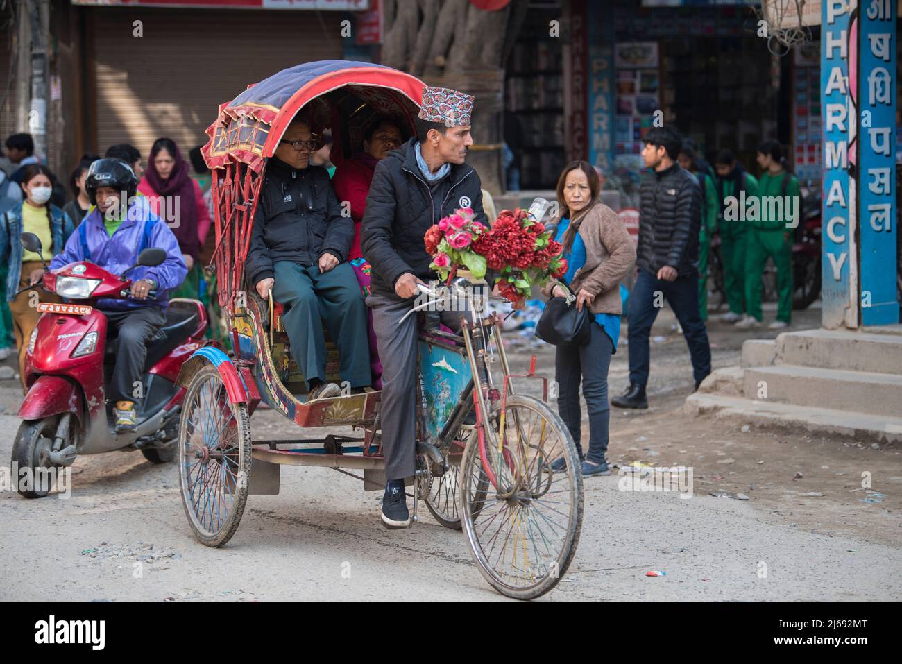 Kathmandu, Nepal - April 20,2019 : Cycle rickshaw on the streets of ...