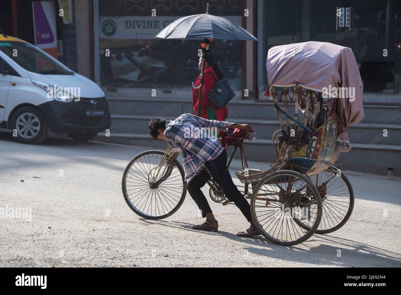 Kathmandu, Nepal - April 20,2019 : Cycle rickshaw on the streets of ...