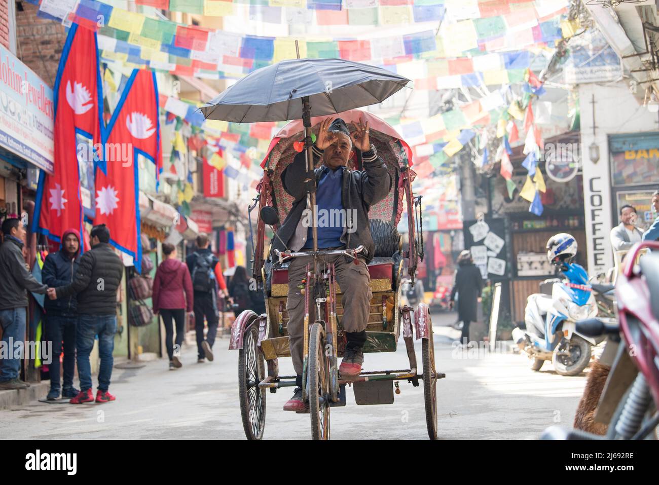 Kathmandu, Nepal - April 20,2019 : Cycle rickshaw on the streets of ...