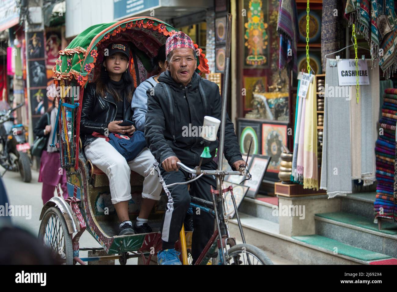 Kathmandu, Nepal - April 20,2019 : Cycle rickshaw on the streets of ...