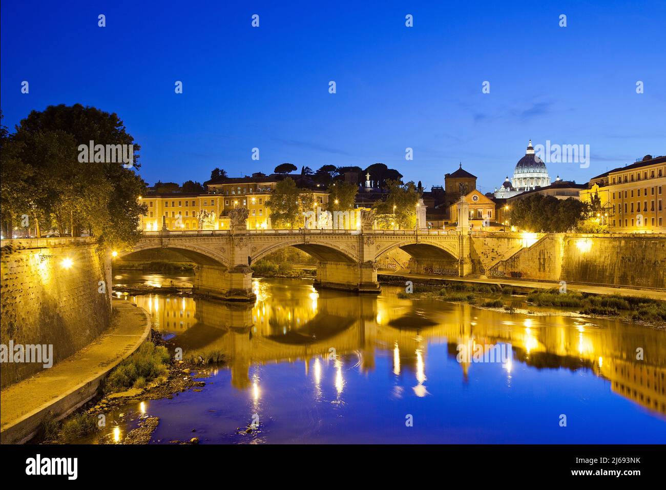 River Tiber with St. Peter's Basilica in the Vatican City, Rome, Lazio ...