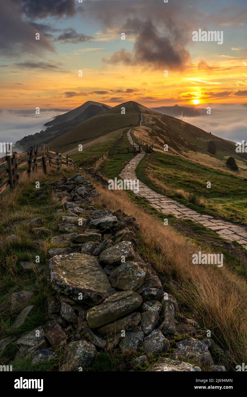 Path leading towards The Great Ridge with cloud inversion from Mam Tor ...