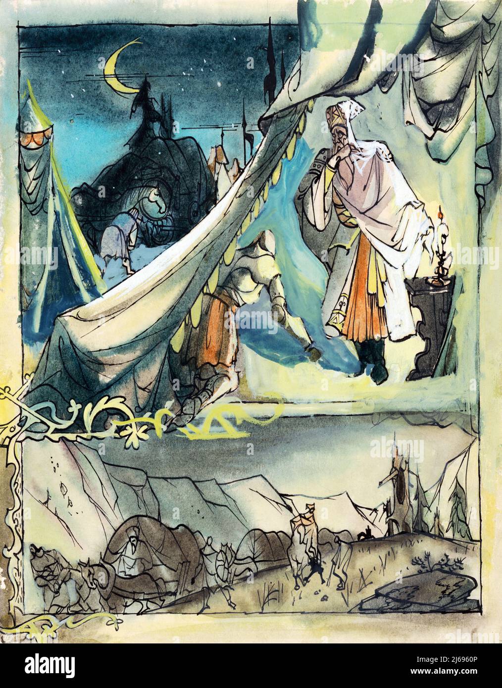 Old art - Ján Novák - painting - Fairy Tale Illustration Stock Photo ...