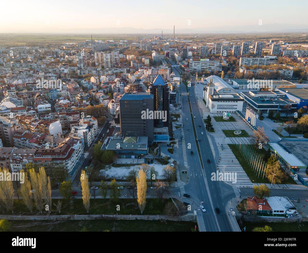 Amazing Aerial view of Maritsa river and panorama to City of Plovdiv ...