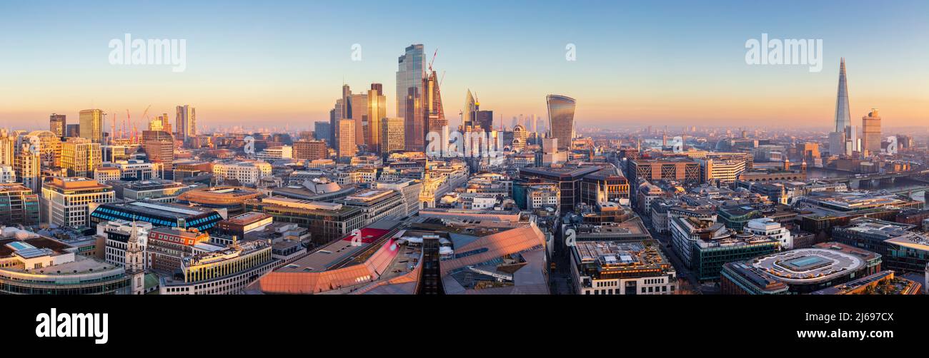 Panoramic aerial view of London City skyline at sunset taken from St ...