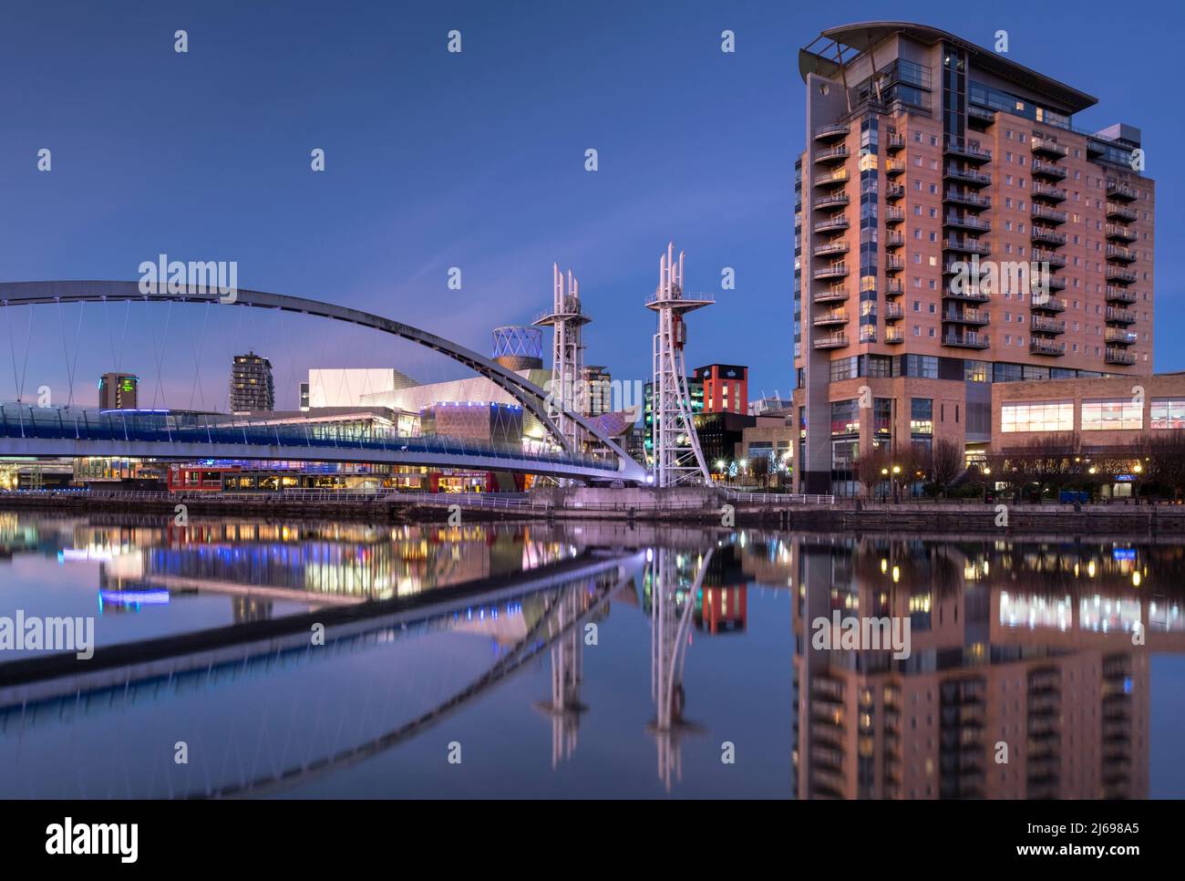 The Lowry Footbridge, Imperial Point Building and Lowry Centre at night ...