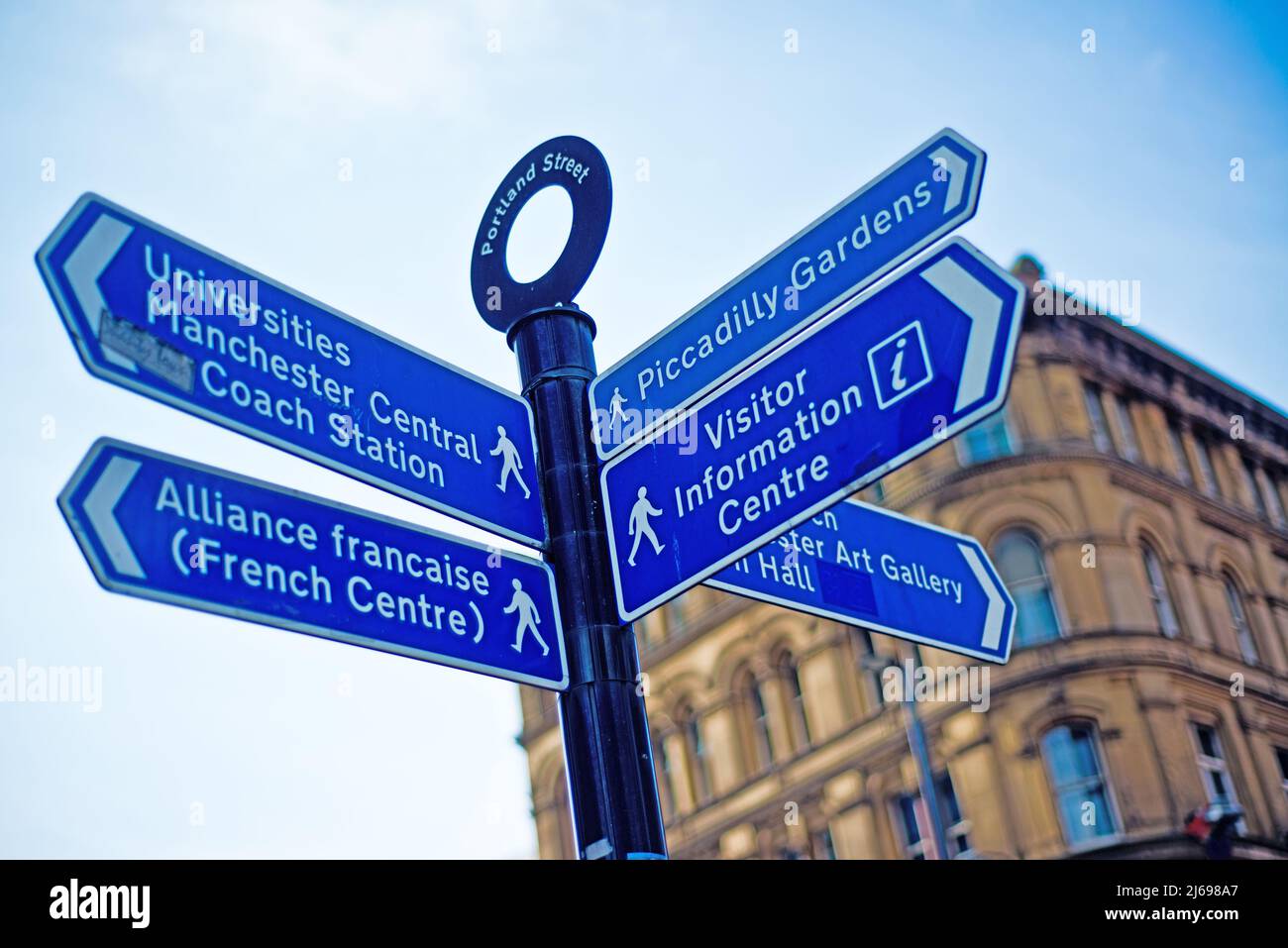 Tourist Direction Sign, Portland St, Manchester, England Stock Photo ...