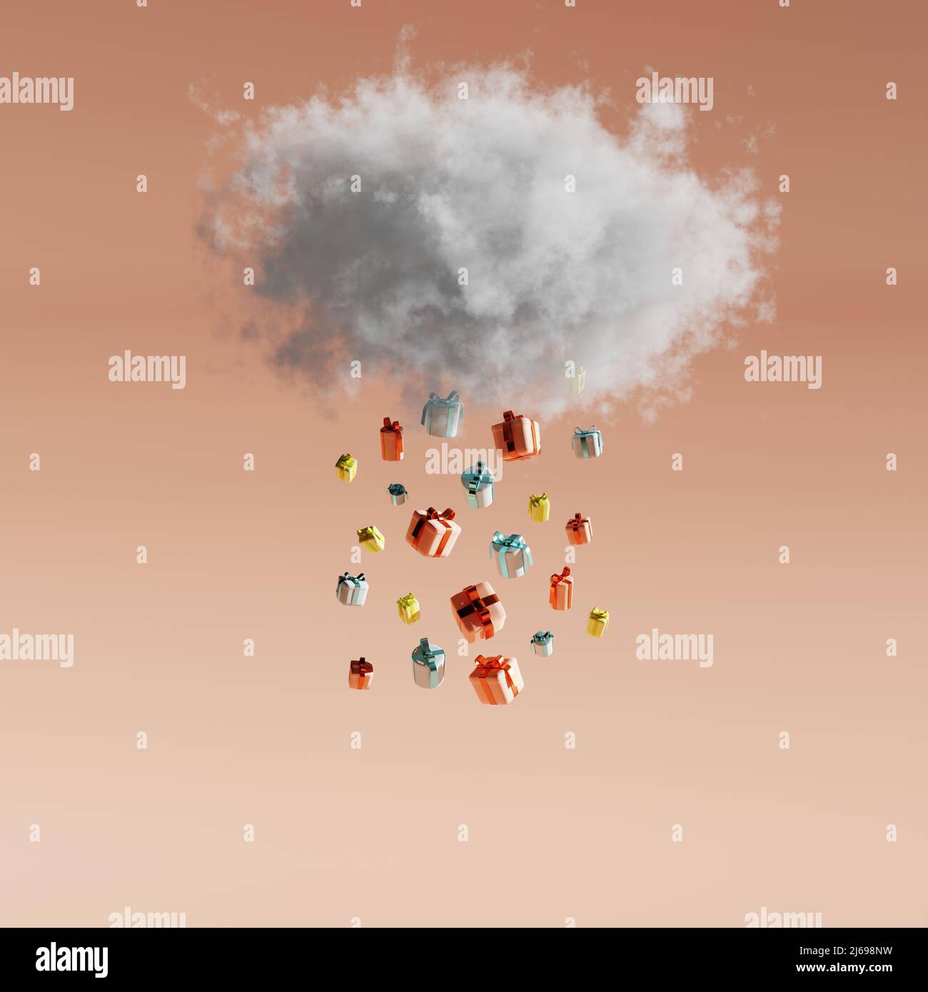 Cloud with gift box rain on pastel background. 3d render Stock Photo ...