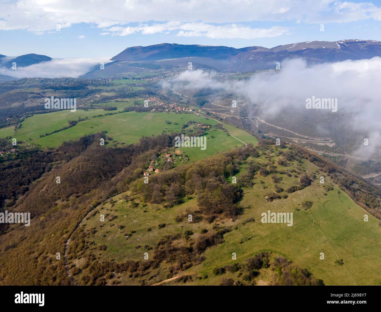 Aerial view of Iskar river Gorge near village of Milanovo, Balkan ...
