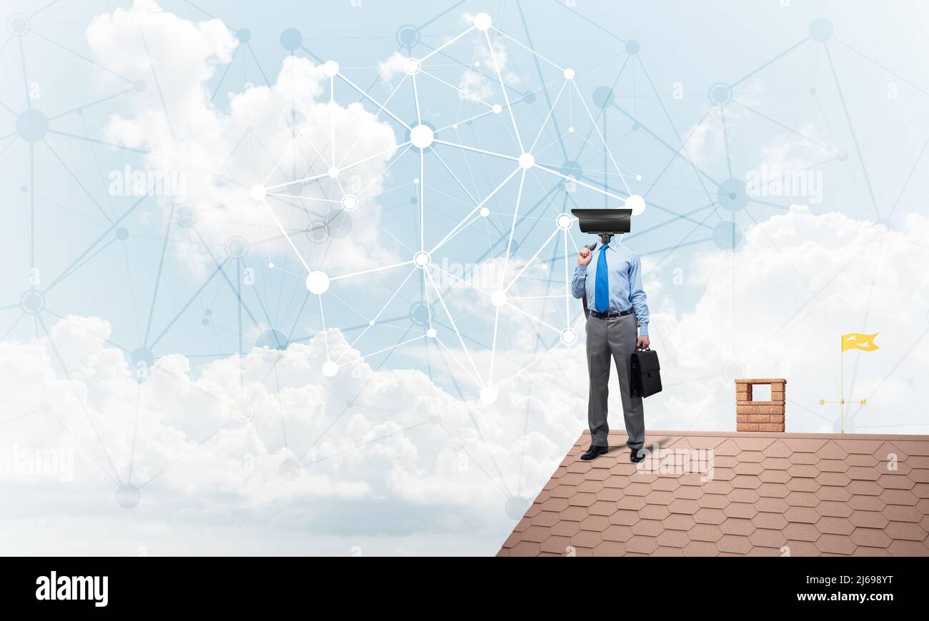 Concept of security and privacy protection with camera headed man Stock ...