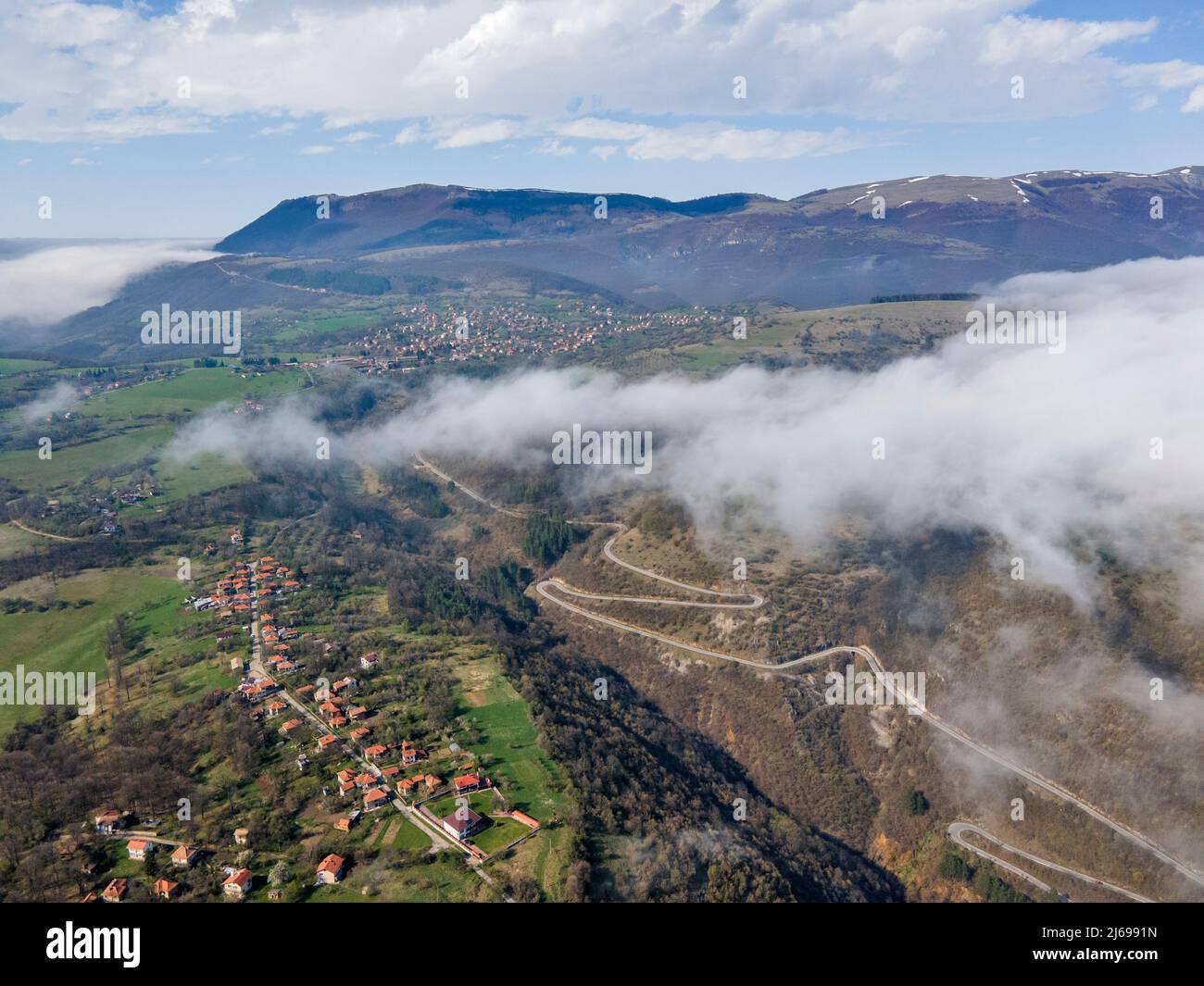 Aerial view of Iskar river Gorge near village of Milanovo, Balkan ...